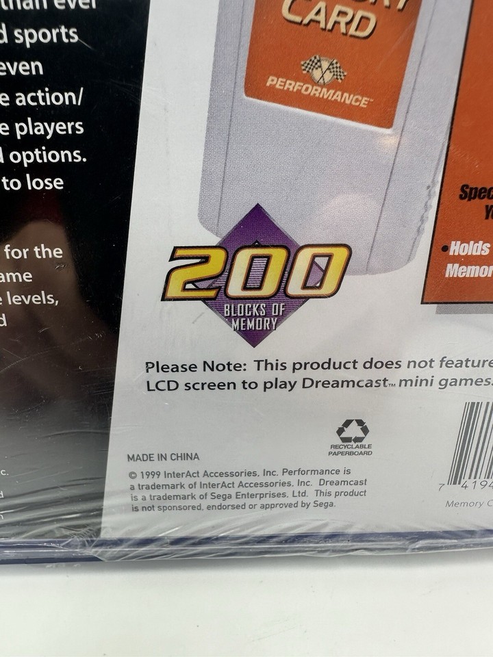 NEW Sega Dreamcast Performance 200 Block Memory Card w/ Case | eBay