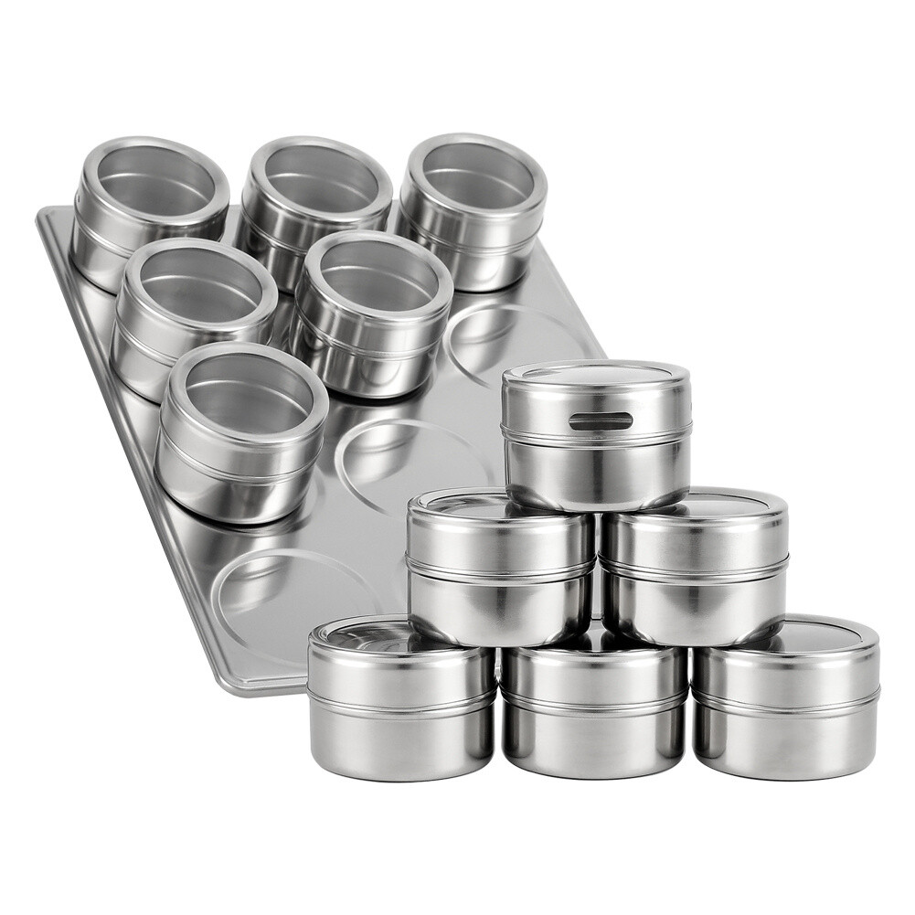 4/6/9/12 Magnetic Spice Jar w Rack Stainless Steel Spice Sauce Storage ...
