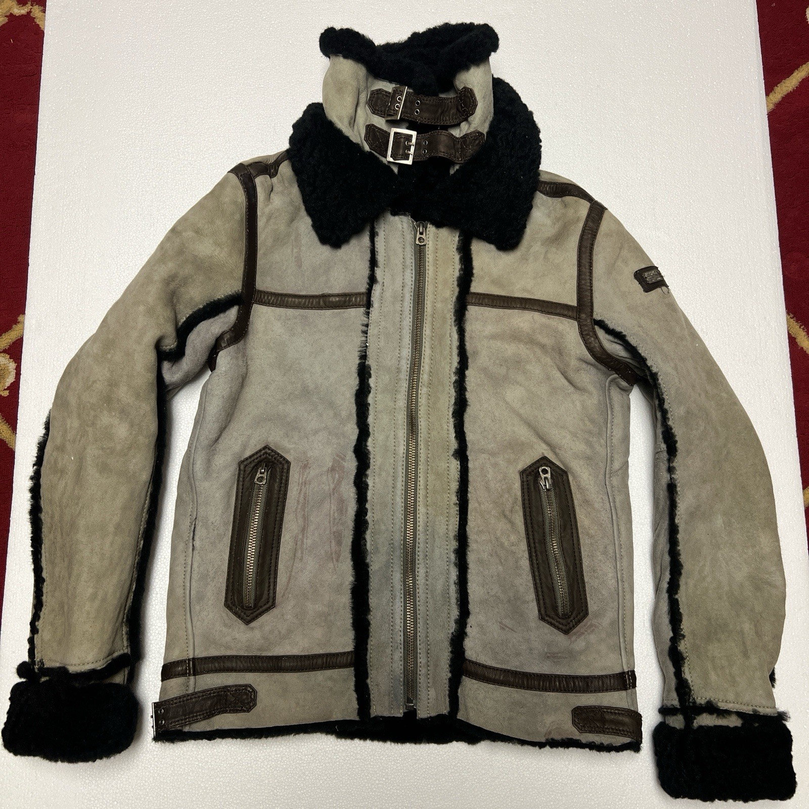 DIESEL LENCANG Shearling Leather Flight Bomber Jacket… - Gem