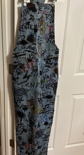 MAN boohooman Denim Graffiti Overalls Size Small | eBay