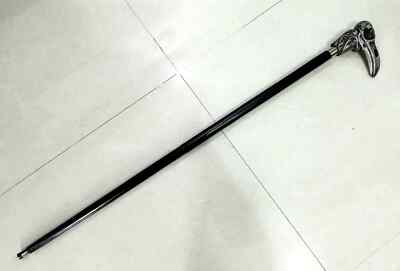 Heavy Raven Skull Handle With Black 2 fold Wooden Walking Cane Metal ...