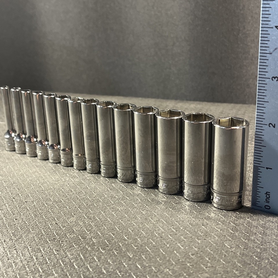 Snap-on Tools 1/4" Flank Drive METRIC DEEP 6 point 4-15mm Sockets 14 ...