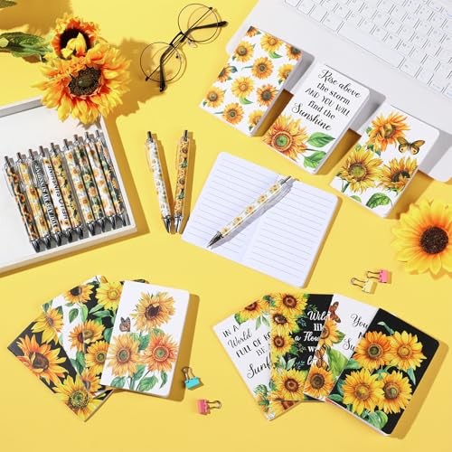 48 Pcs Sunflower Notebooks and Pen Set, Sunflower Mini Notepad ...