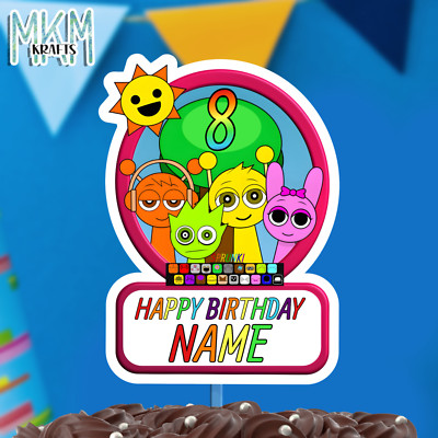 SPRUNKI GAMER INSPIRED CARD Cake Topper ANY NAME AGE BIRTHDAY PARTY ...
