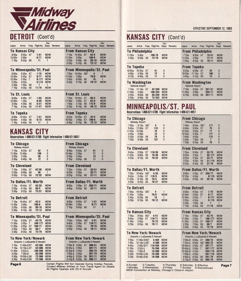 Midway Airlines timetable 1983/09/12 | eBay