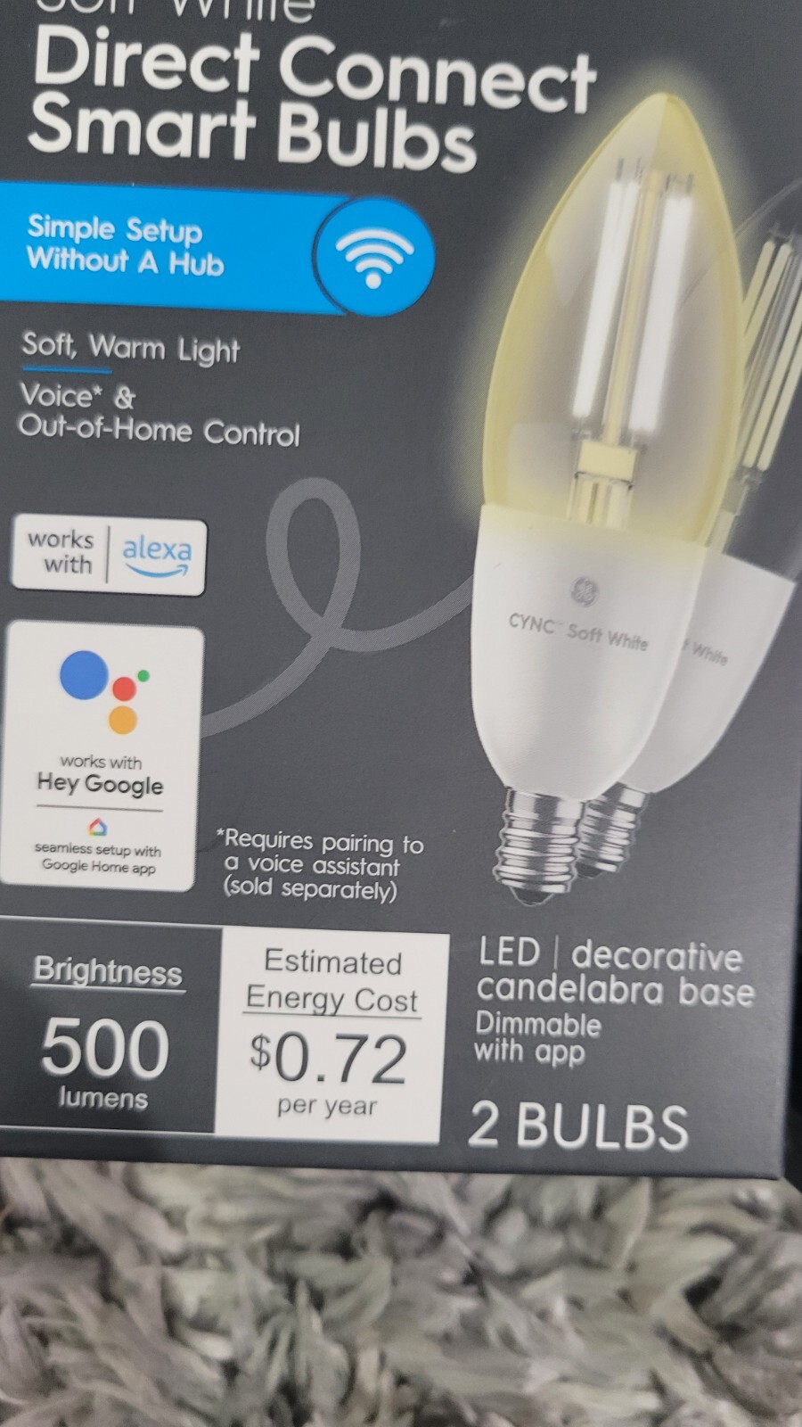 GE CYNC Direct Connect Smart LED Light Bulb Candelabra, 500 Lumen (lot ...