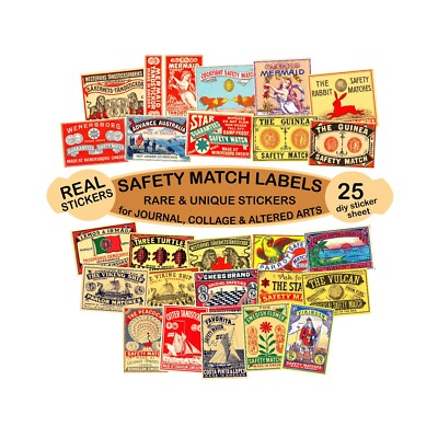 Antique Safety Match Label Stickers, Authentic Sizes, DIY Craft Sheet ...
