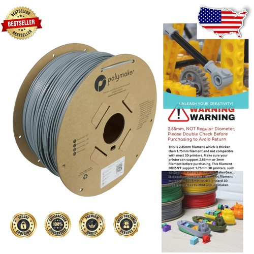 2.85mm Grey PLA Filament - 3kg - Excellent Rigidity, No Warping for 3D ...