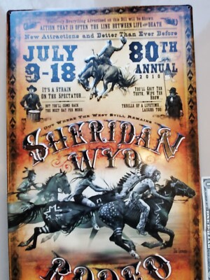 Sheridan Wyo Rodeo western Art Bob Coronato Embossed metal sign Indian ...