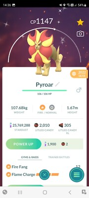 SHINY PYROAR!!! - PKMN GO!!! - NOT REGISTERED!!! | eBay