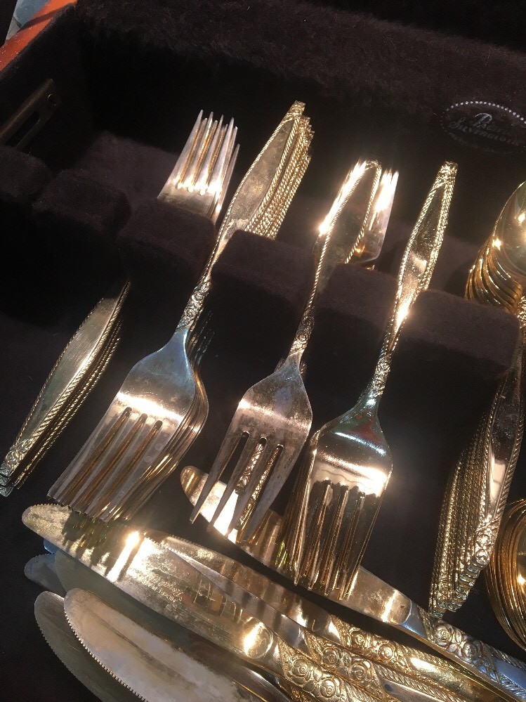 143 PCS vintage ROYAL ELEGANCE nickel plated GOLD Flatware set JAPAN ...