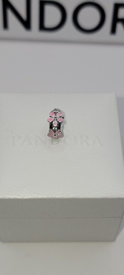 New Pandora Pink Daisy Flower Sterling Silver Clip Charm #798809C01 w ...