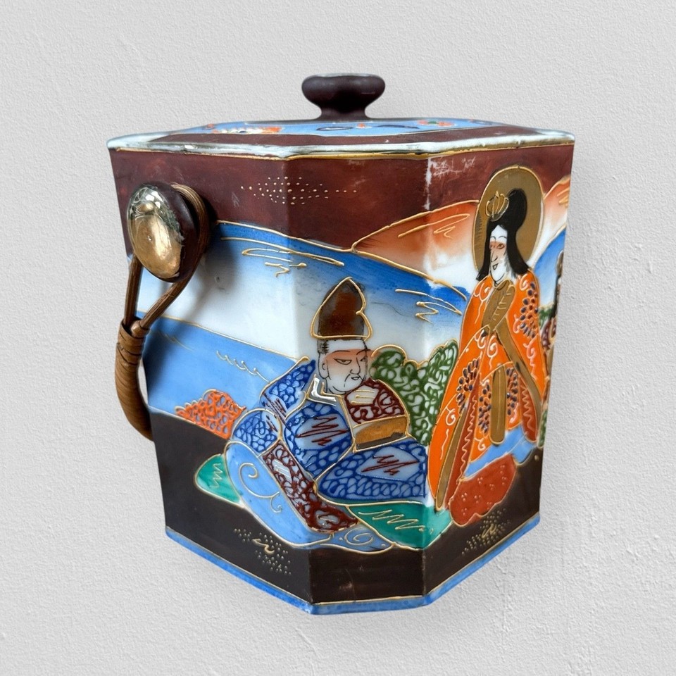 Vintage Japanese Biscuit Jar Genuine Samurai Porcelain Hand Painted in ...