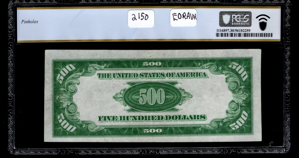 Five Hundred Dollar Federal Reserve Note FR 2201G PCGS 30 Chicago $500 ...