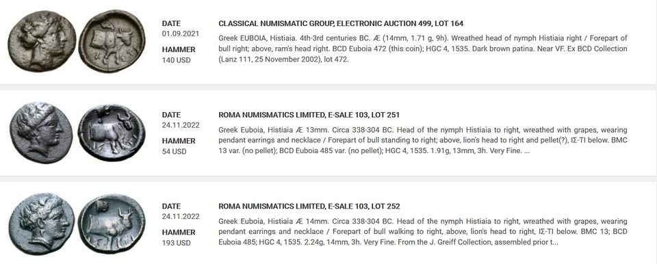 **RARE & TRIPLE-STRUCK** EUBOIA, Histiaia. 4th-3rd century BC. Æ 15mm ...