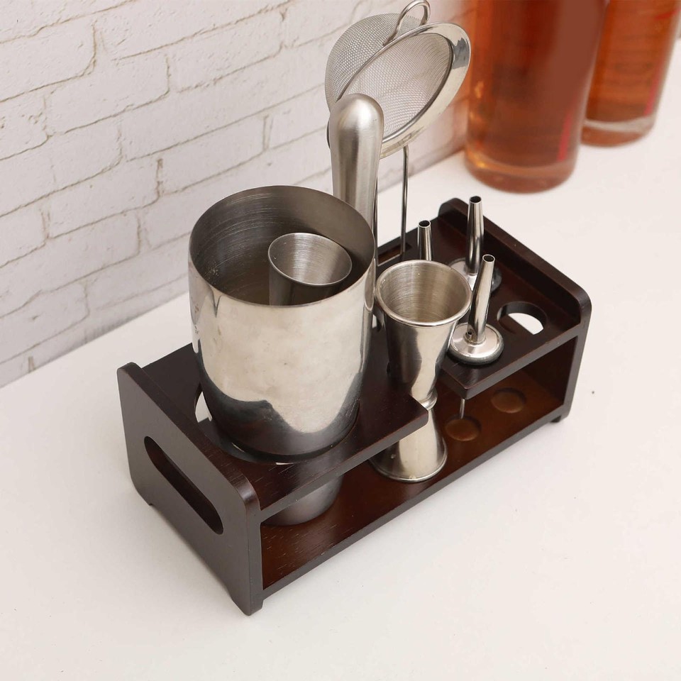 Cocktail Shaker Stand Cocktail Bartending Wooden Stand for Tabletop ...
