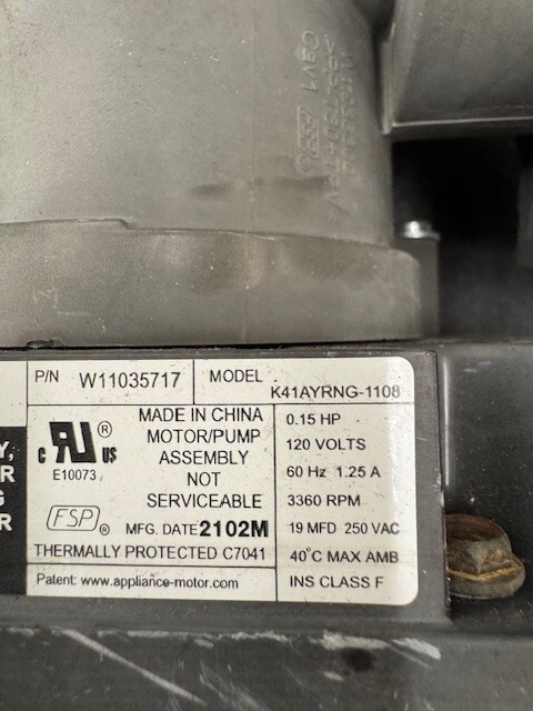 Whirlpool Dishwasher Drain Motor Pump W11414076, W11122133, W11497943 ...