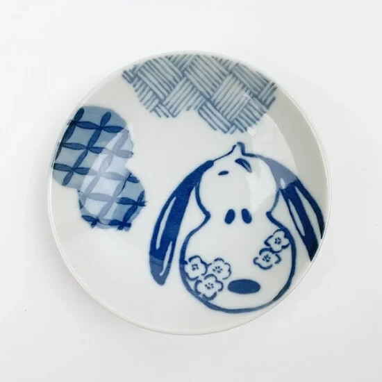 Peanuts Snoopy Small plate Set of 5 w/Wooden Box Φ9cm/3.5in blue and ...