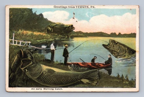 Yerkes Pennsylvania "Early Morning Catch" Antique Fishing Exaggeration ...