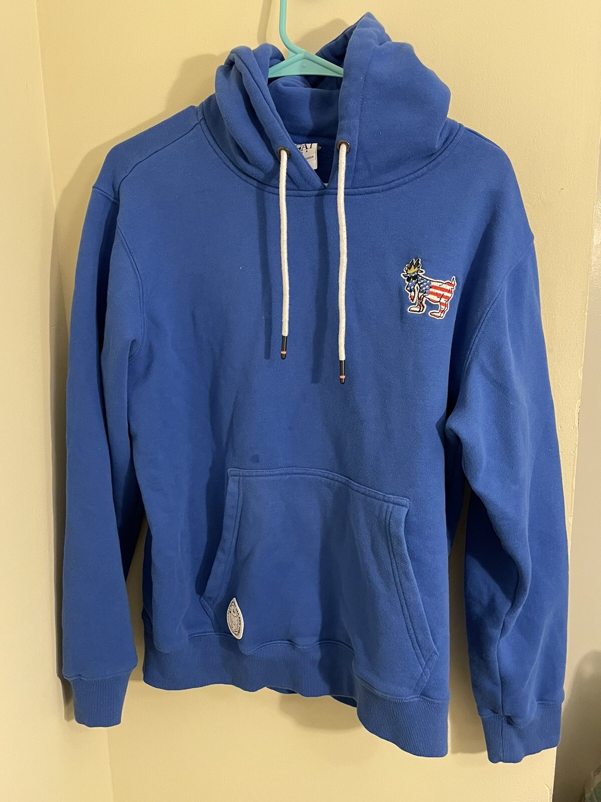 Goat USA Men's Medium Blue American Flag Goat Hoodie - Gem