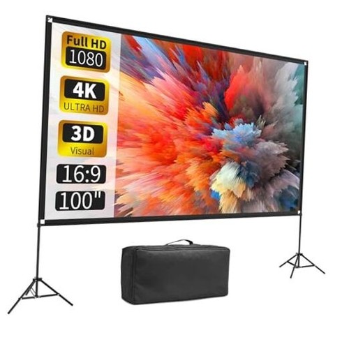 Projector Screen with Stand 100 Inch, 16:9 4K HD Portable Projector ...