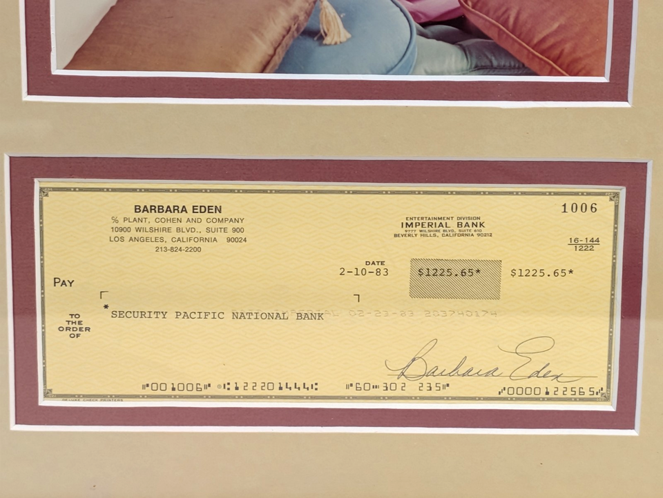 Barbara Eden I Dream of Jeannie Autographed Check Framed & Matted ...