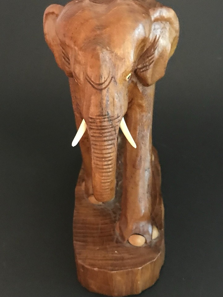 Vintage Large Hand Carved Wooden Teak Elephant Statue Made In Thailand ...