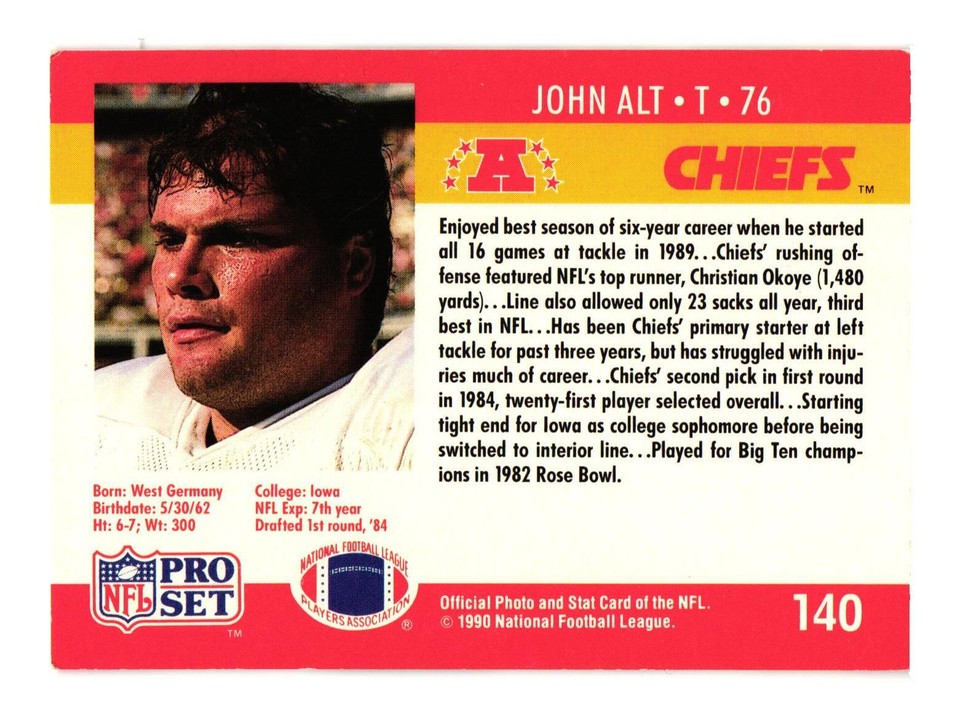 1990 Pro Set FACT Cincinnati #140 John Alt Kansas City Chiefs | eBay