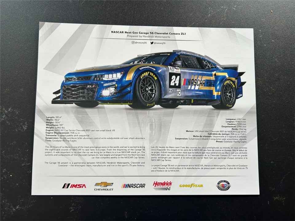 Rare signed Jenson Button Le Mans 2023 100th Yr NASCAR Chevrolet Camaro ...
