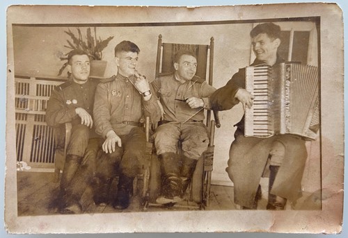 WWII 1945 Soldiers Smoking Pipe Accordion USSR Handsome Men Guys ...