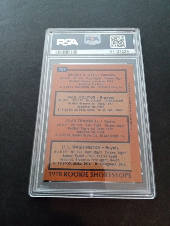 1978 Topps Paul Molitor Rookie Shortstops Graded Baseball Card #707 ...