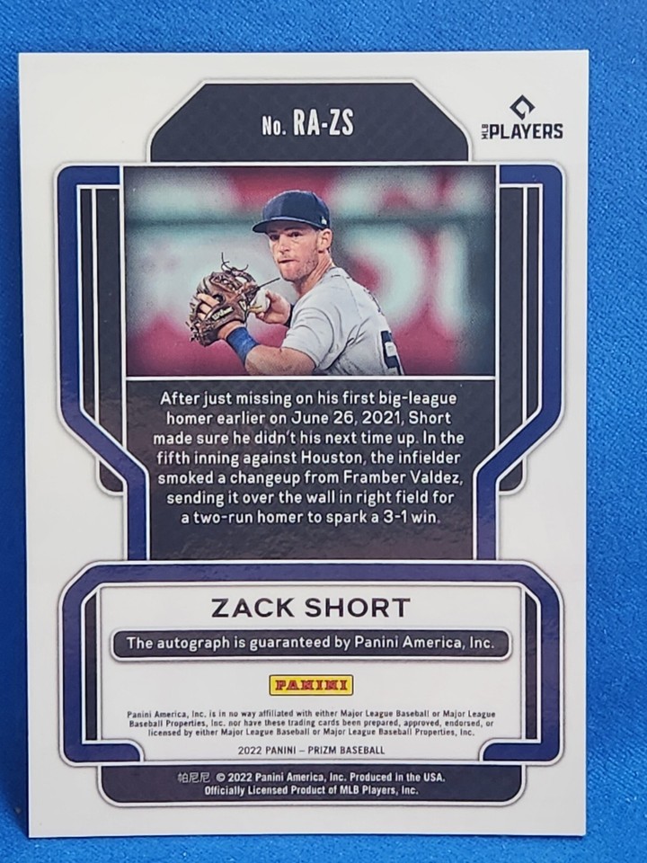 ZACK SHORT 2022 Panini Prizm Baseball ROOKIE AUTO RC RA-ZS | eBay