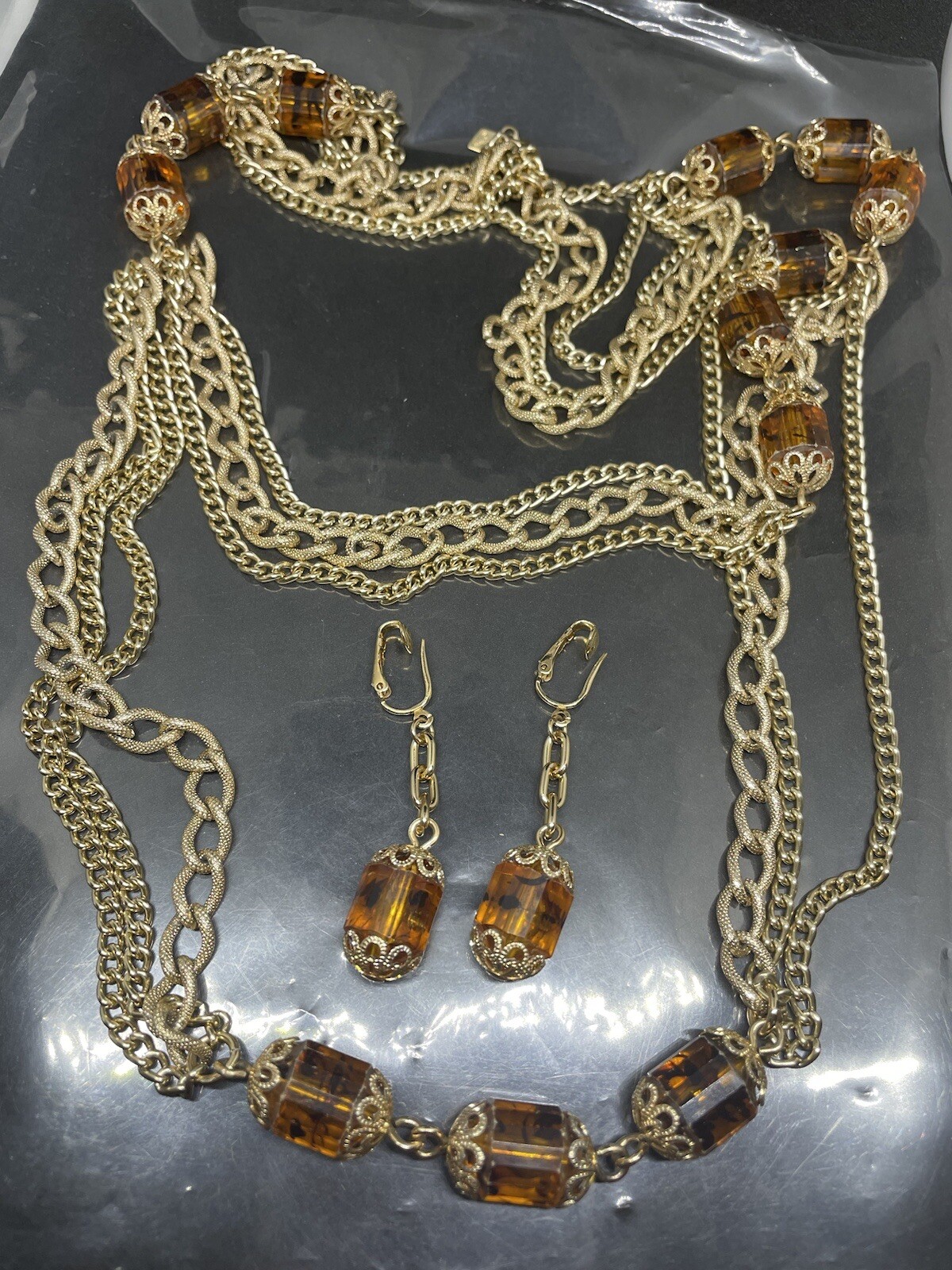 1972 Sarah Coventry Set ~ “Golden Lanterns” Amber Luc… - Gem