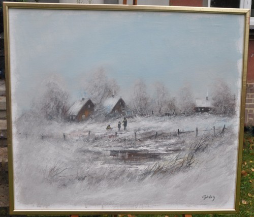 CARL JULIUS oil painting on canvas - children playing in the snow Arte ...
