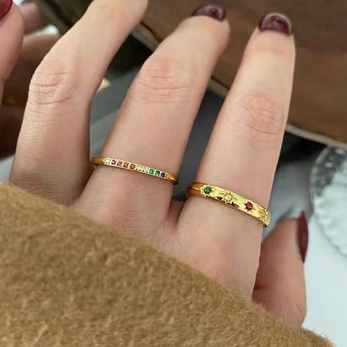 INS Stainless Steel Rainbow Color Zircon Stone Finger Rings Trendy ...