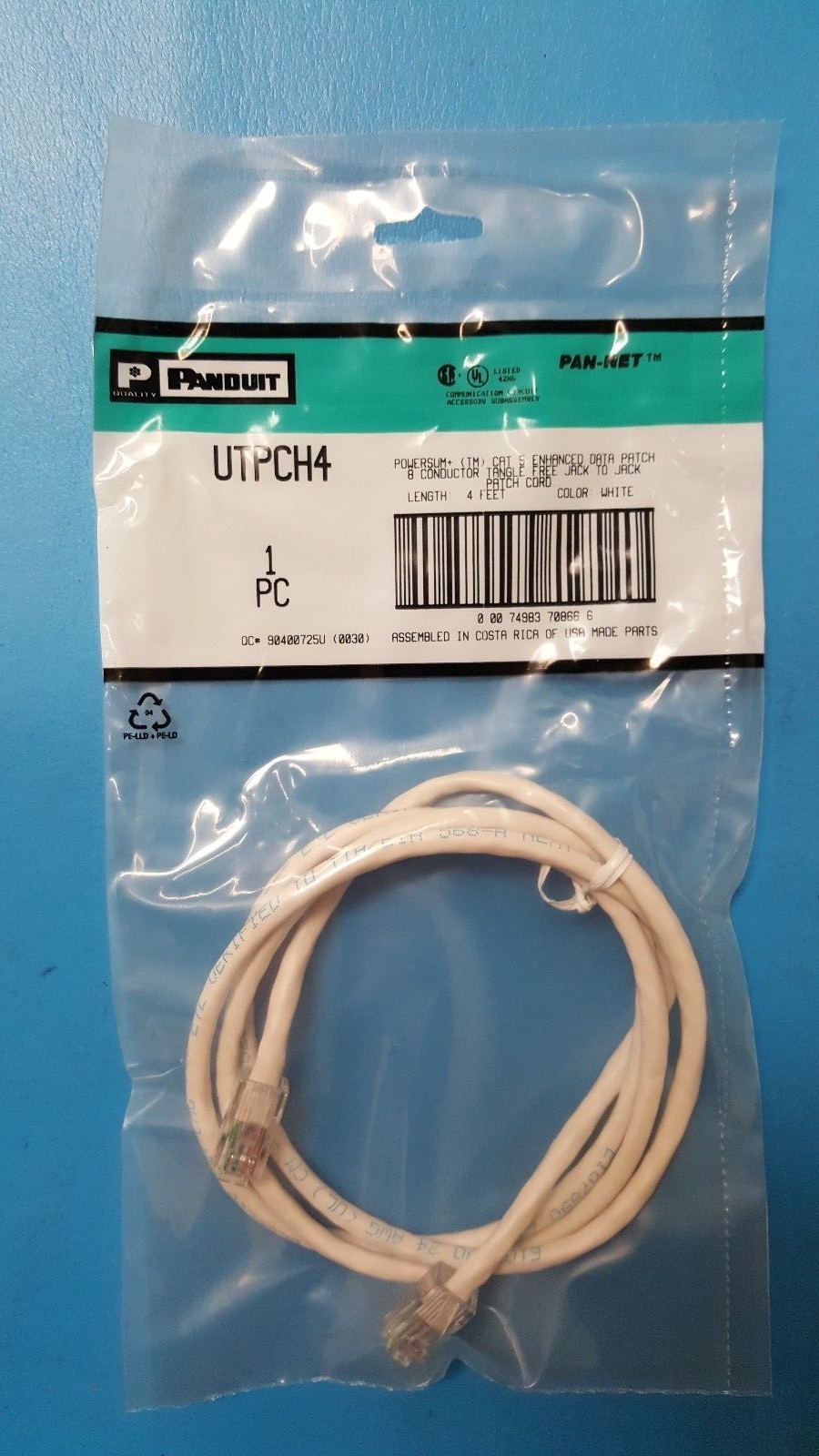 (4 Pcs ) PANDUIT, UTPCH4, RJ-45 , 8 POS, Jack to Jack , CAT5e , White ...