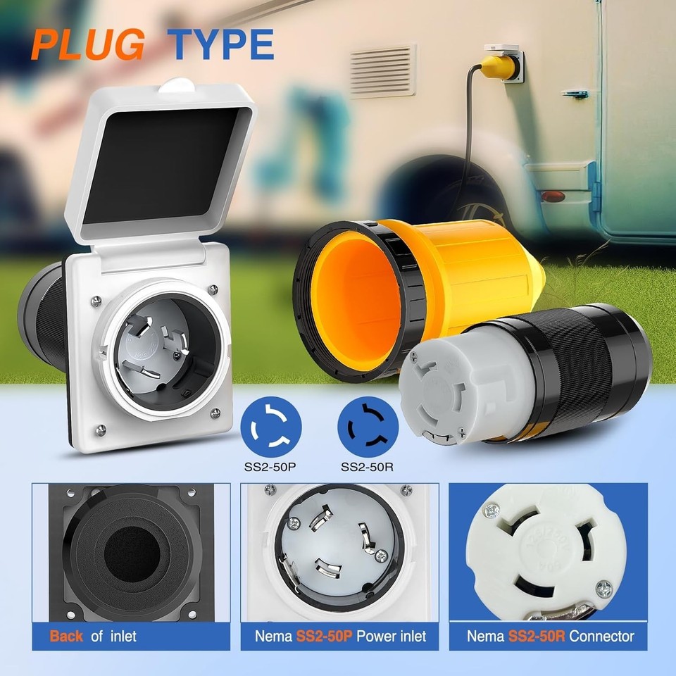 Epicord RV 50 amp Power Inlet Plug 125V 250V AC Female Twist Locking ...