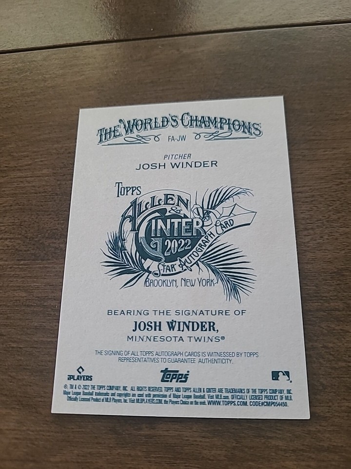 Nice 2022 Topps Allen And Ginter Josh Winder Rookie Auto | eBay