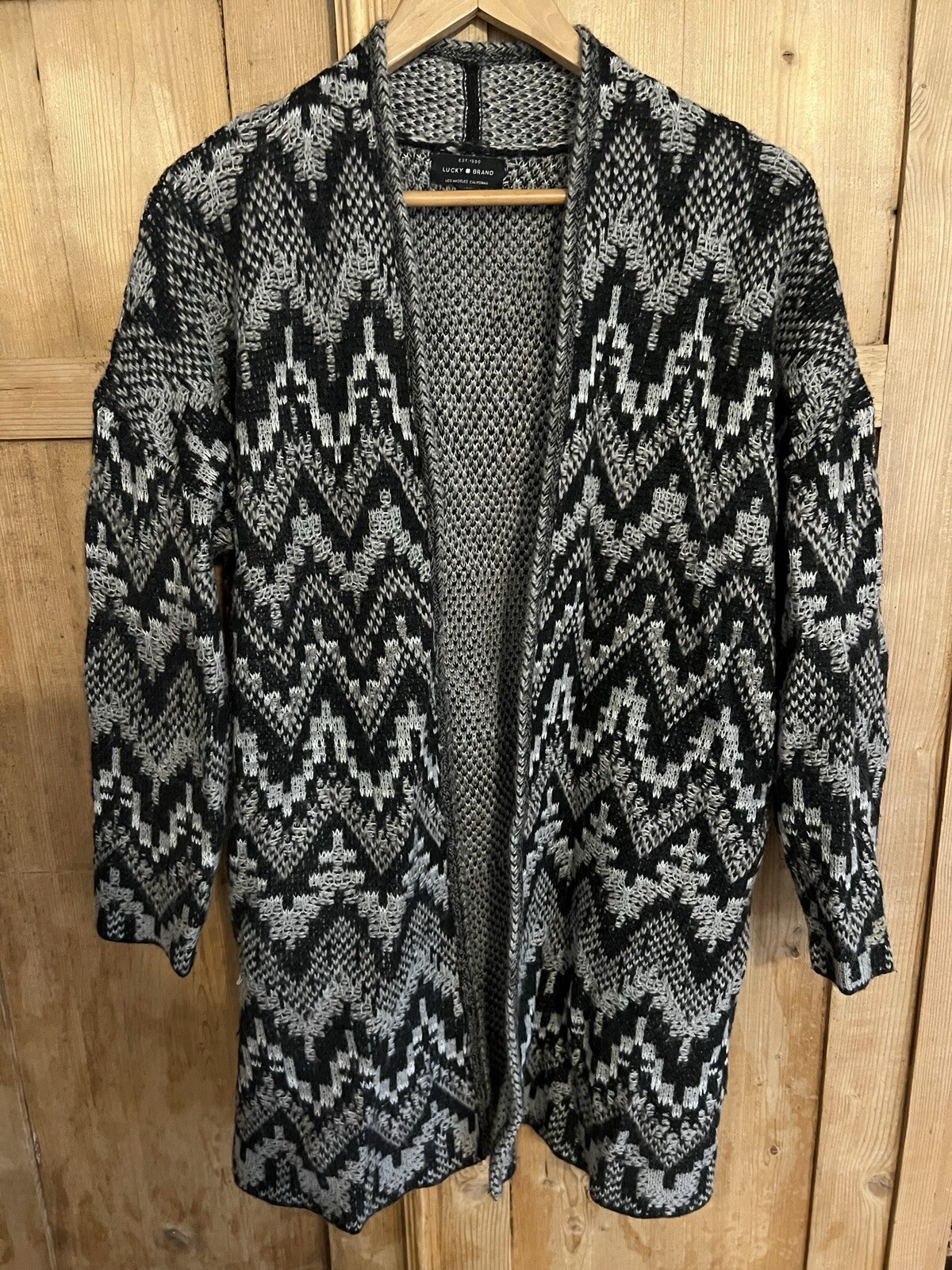 Lucky Brand Aztec Indian Design Long Cardigan Size M - Gem
