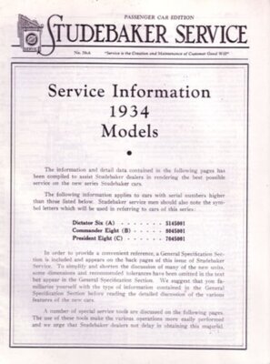 Studebaker All Models 1934 Shop Manual - Paper Book | eBay