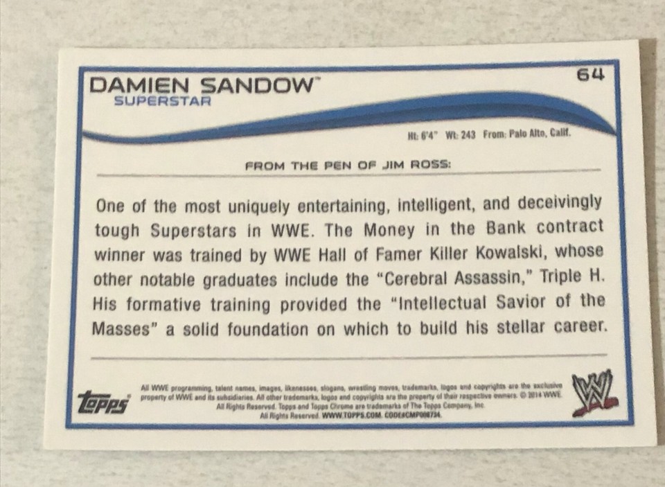 Damien Sandow WWE Topps Chrome Wrestling Trading Card 2014 #64 | eBay