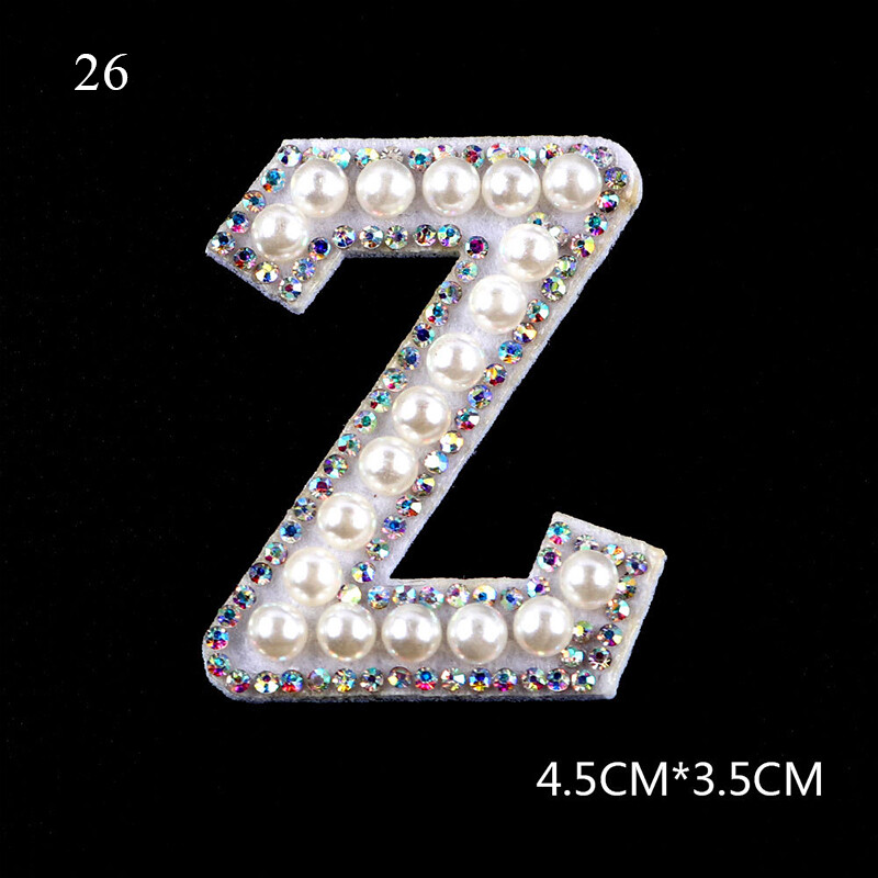 A-Z Letter Pearl Patches Rhinestone Iron Sew On Applique Alphabet ...