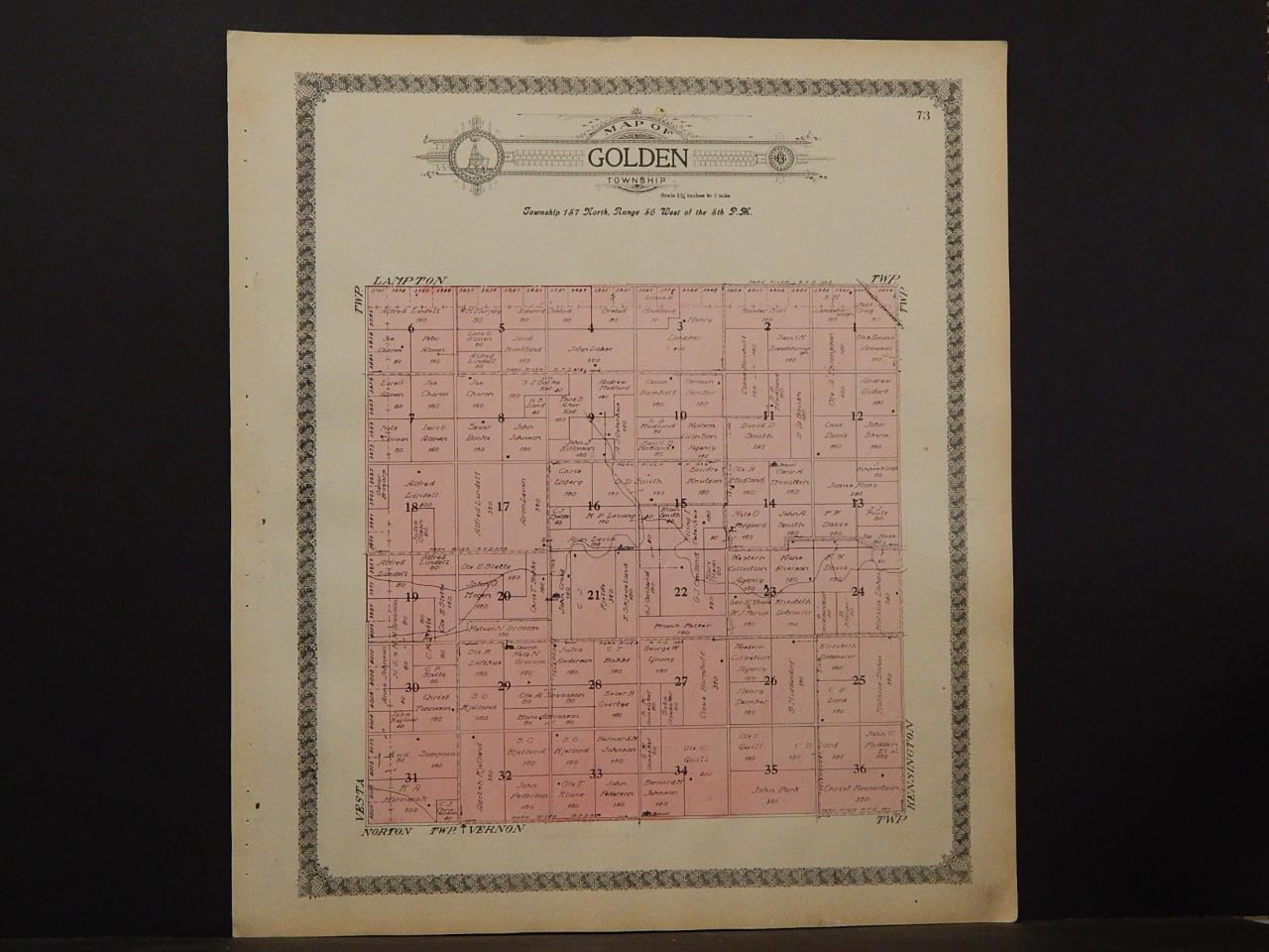 North Dakota, Walsh County Map, Golden Township 1910 K9#71 | eBay