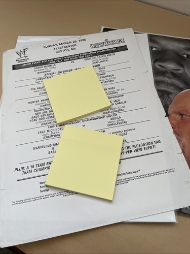 1998 WWF WWE Wrestlemania 14 XIV Boston Arena Program Insert & Poster ...