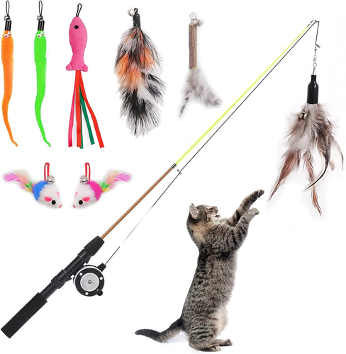 Retractable Cat Teaser Wand Toy, Cat Toys for Indoor Outdoor Cats ...