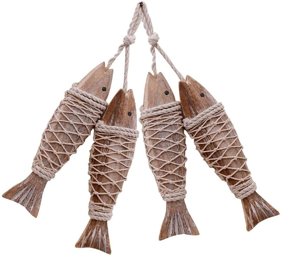Antique Wood Fish Decor Decorative Wooden Hanging Fish Nautical Set of ...