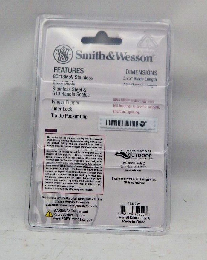 Smith & Wesson Stave Folding Knife Finger Flipper 1135799 3.25" Blade ...