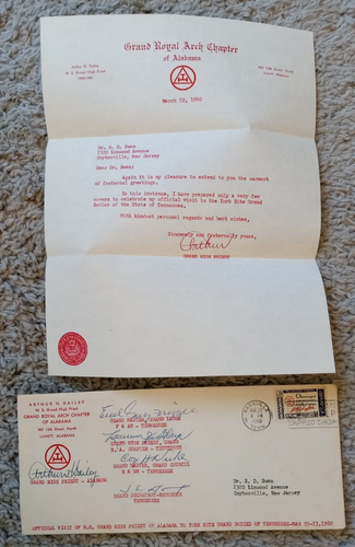 LANETT ALABAMA 1960 AUTOGRAPHS LETTER COVER ARTHUR A DAILEY ROYAL ARCH ...