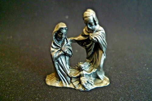 VINTAGE MINIATURE PEWTER NATIVITY SCULPTURE HOLY FAMILY PELTRO INCISO ...