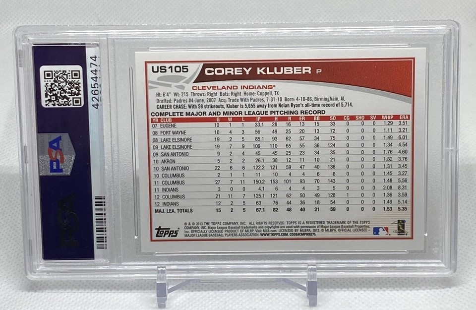 Corey Kluber 2013 Topps Update Rookie RC #US105 Cleveland PSA 9 | eBay